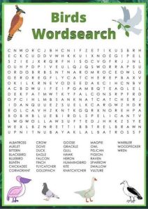 Printable Birds Word Search And Word Scramble - Word Games