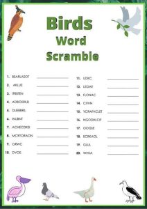 Printable Birds Word Search And Word Scramble - Word Games