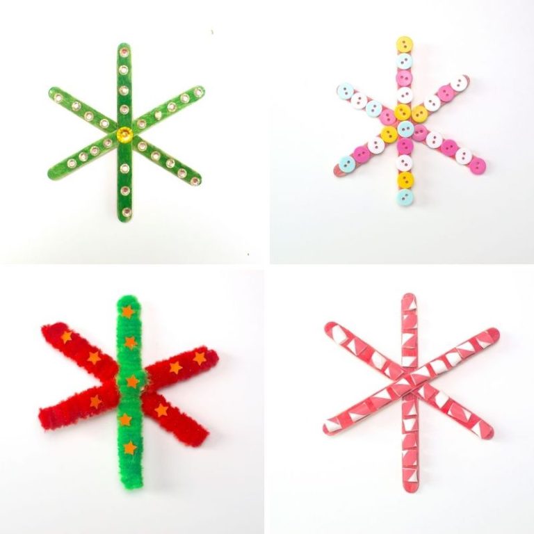 Popsicle Stick Snowflake Ornaments - 5 kid friendly ways to decorate them