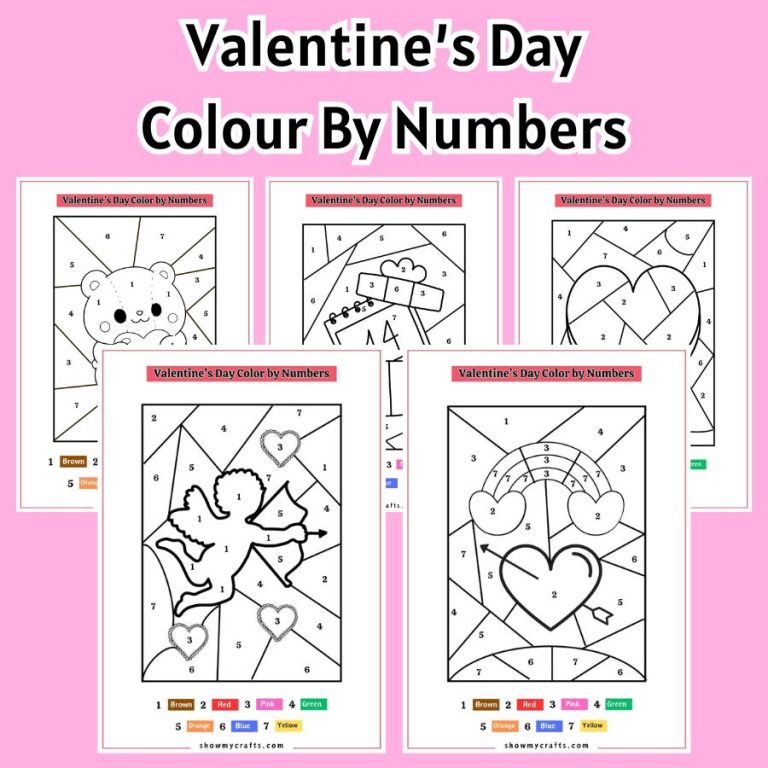 Valentine's Day Color By Number Worksheets for Kids