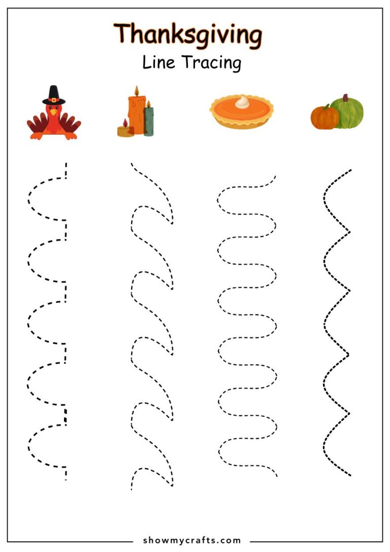 Thanksgiving Line Tracing Worksheets - Kids Crafts Printables