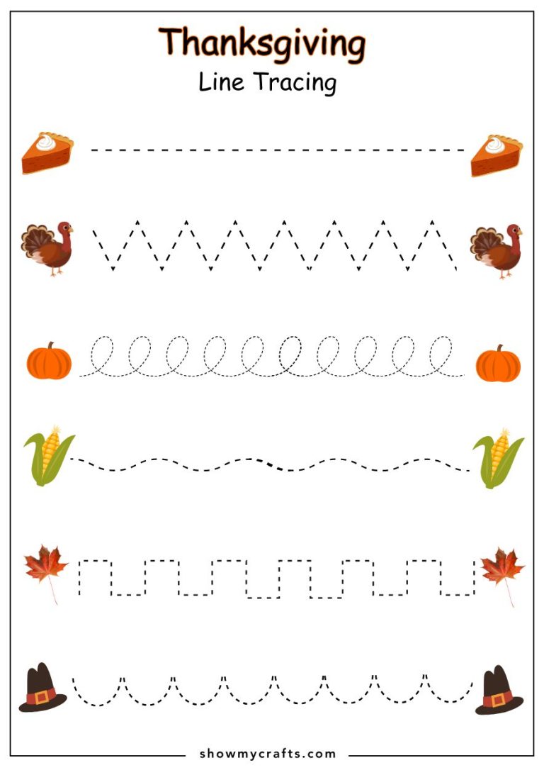 Thanksgiving Line Tracing Worksheets - Kids Crafts Printables