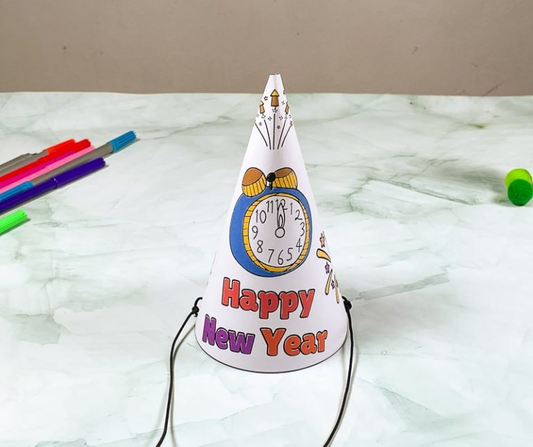 New Year Party Hat Craft - Kids Crafts Printables [Free templates]